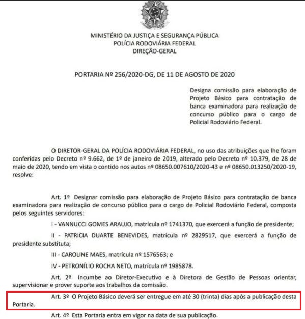 Concurso Prf ComissÃo Deve Entregar Minuta De Edital AtÉ SÁbado 12 09