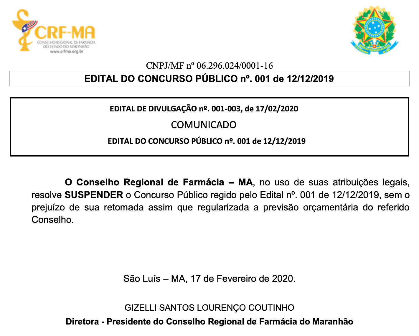 Concurso CRF MA: comissão formada; novo edital pode ser publicado