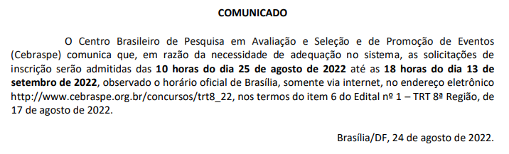 Concurso TRT 8 (TRT AP e PA): período de inscrições alterado; confira!