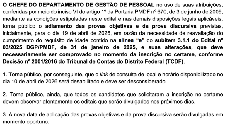 Concurso PMDF adia provas do CFO por revisão de requisito de idade